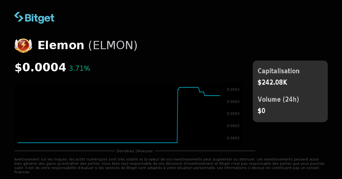 Prix de Elemon en USD, graphique ELMON, capitalisation et actualités