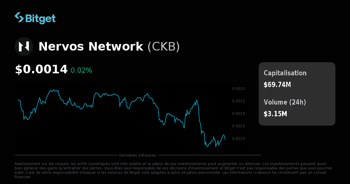Prix de Nervos Network en USD, graphique CKB, capitalisation et actualités
